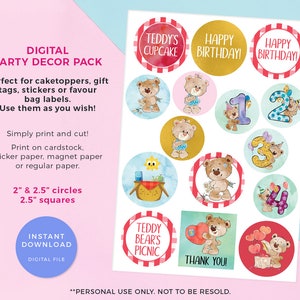 Picnic Cupcake Toppers, Picnic Labels, Printable Teddy Bears Picnic ...