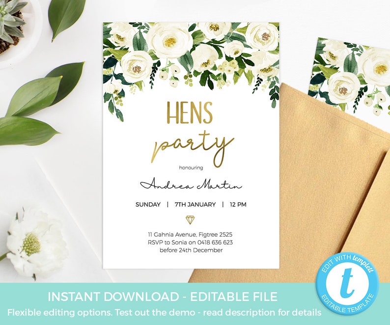 Hens Invites INSTANT DOWNLOAD. Hen Party Invites Rose Gold - Etsy
