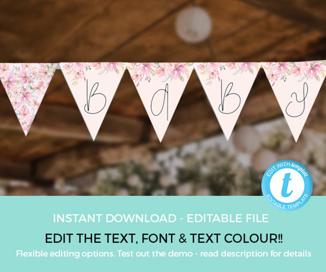 Pink Floral Paper Garland EDITABLE Template, PRINTABLE Classy Flag ...