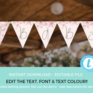 Pink Floral Paper Garland EDITABLE Template, PRINTABLE Classy Flag ...