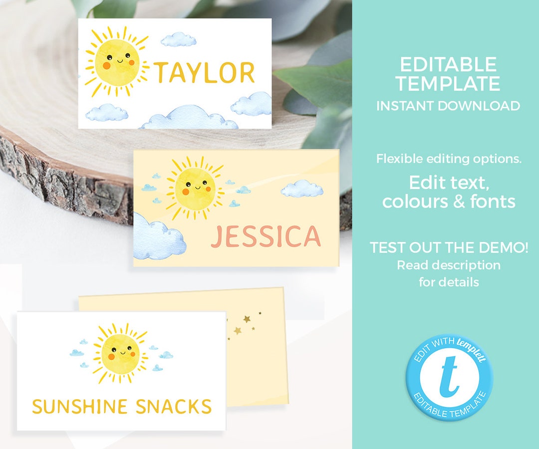 Little Sunshine Place Card EDITABLE You Are My Sunshine - Etsy