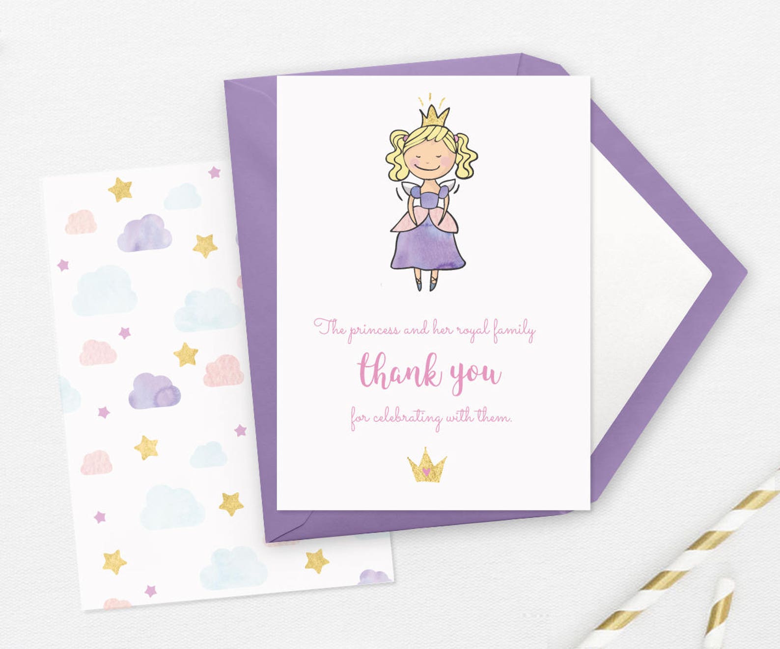 Royal Princess Thank You Cards PRINTABLE Royal Thankyou Cards | Etsy