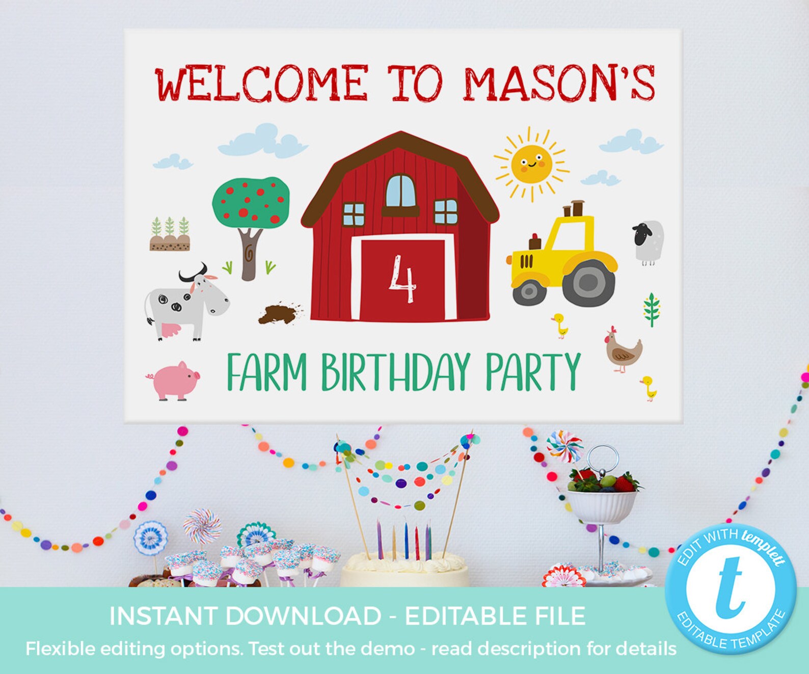 Farm Party Decor Set EDITABLE Templates Printable Barnyard | Etsy