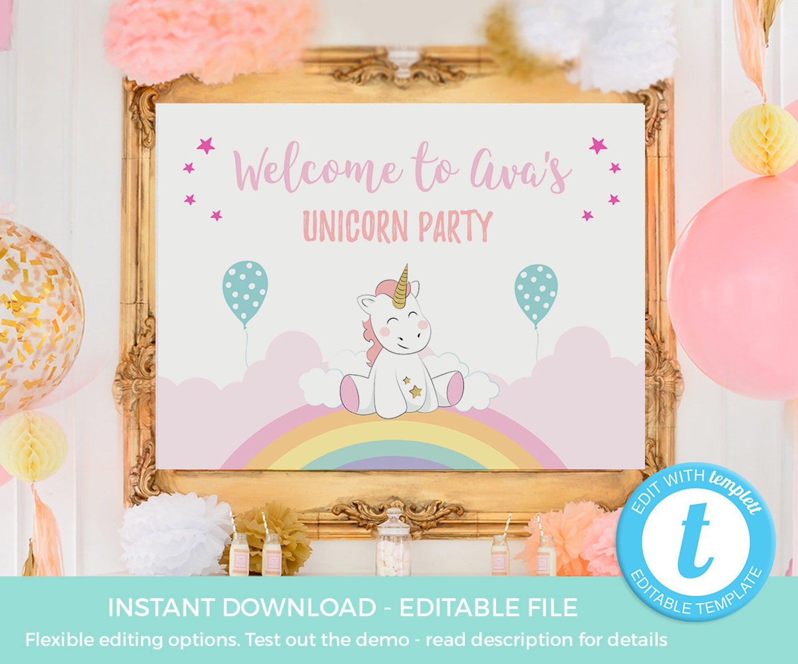 Unicorn Photo Frame EDITABLE Unicorn Photo Booth Frame | Etsy