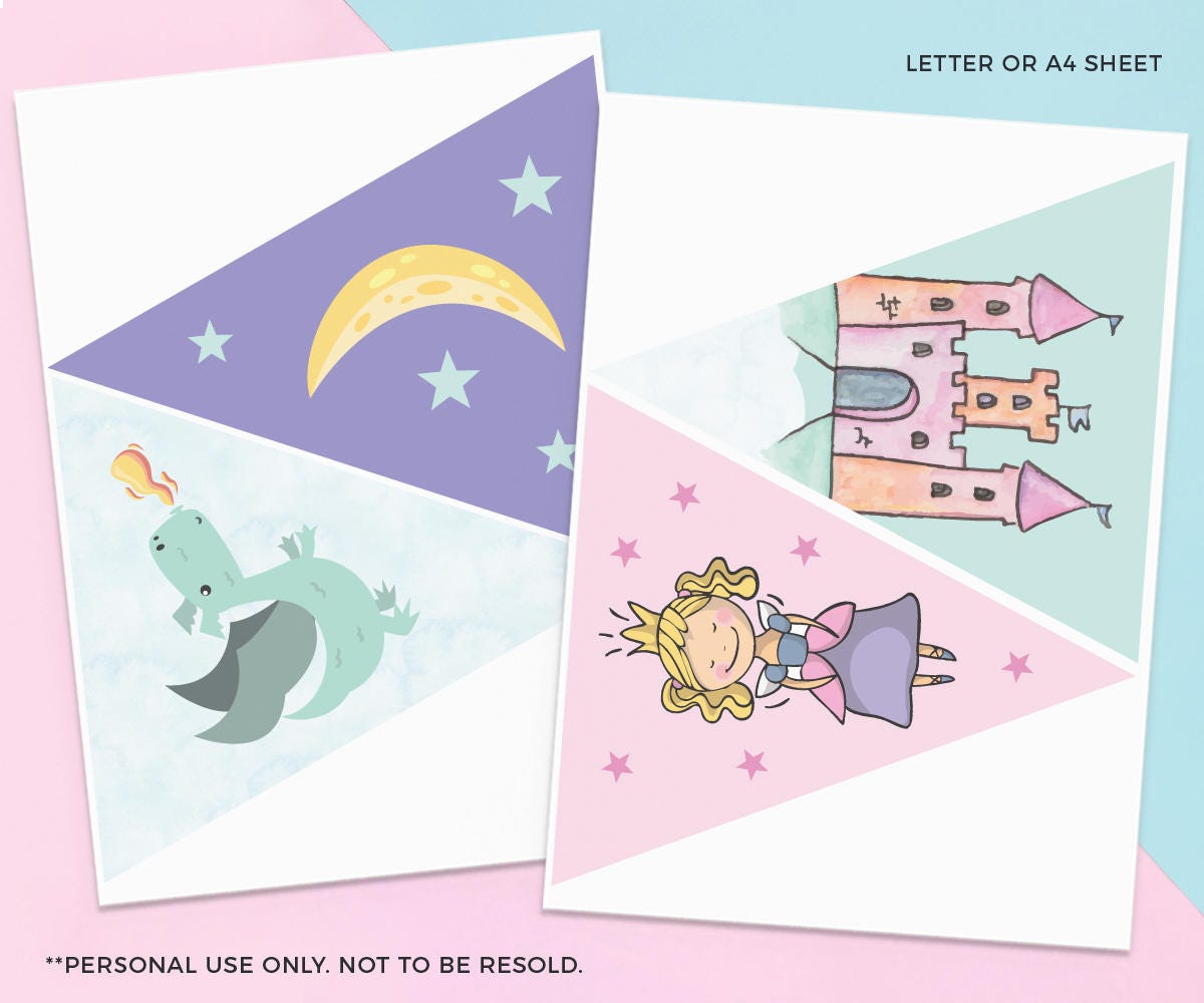 Fairytale paper garland Princess Flag bunting PRINTABLE | Etsy