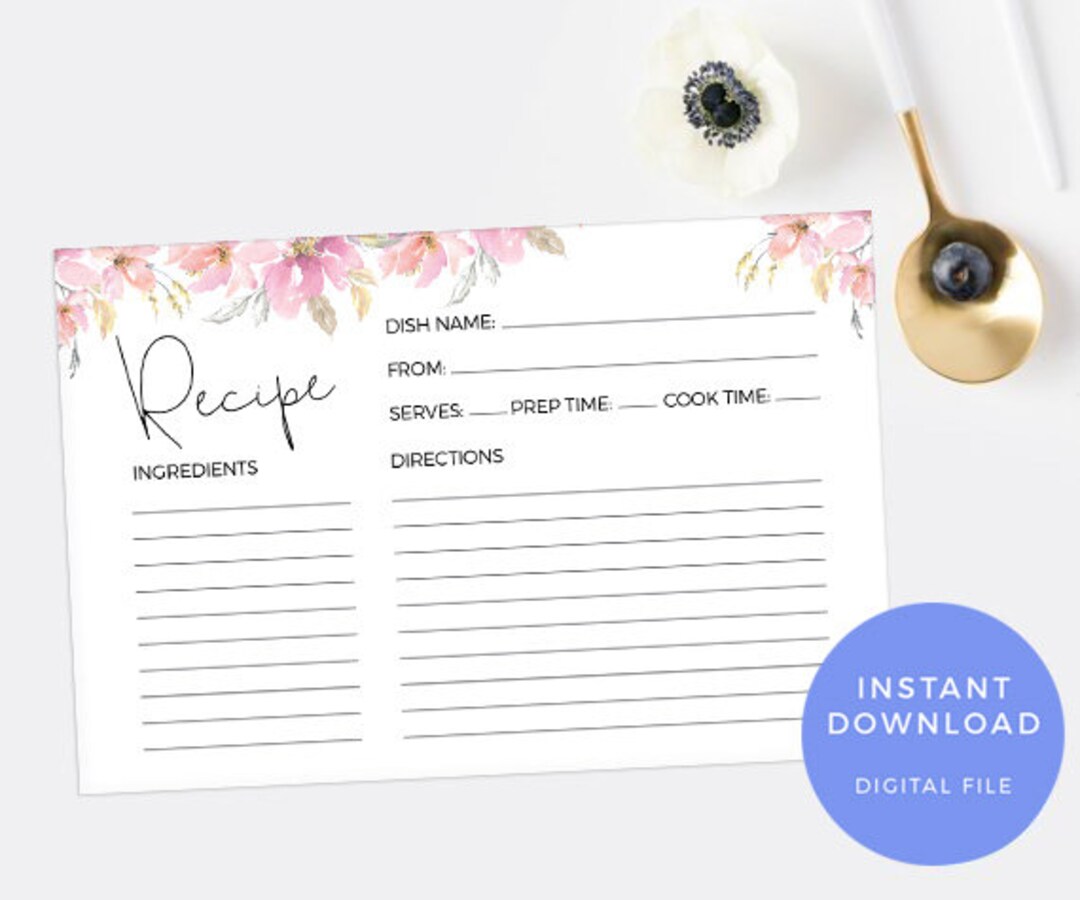 Pink Recipe Card Printable. Classy Kitchen Tea Recipe Card, Instant ...