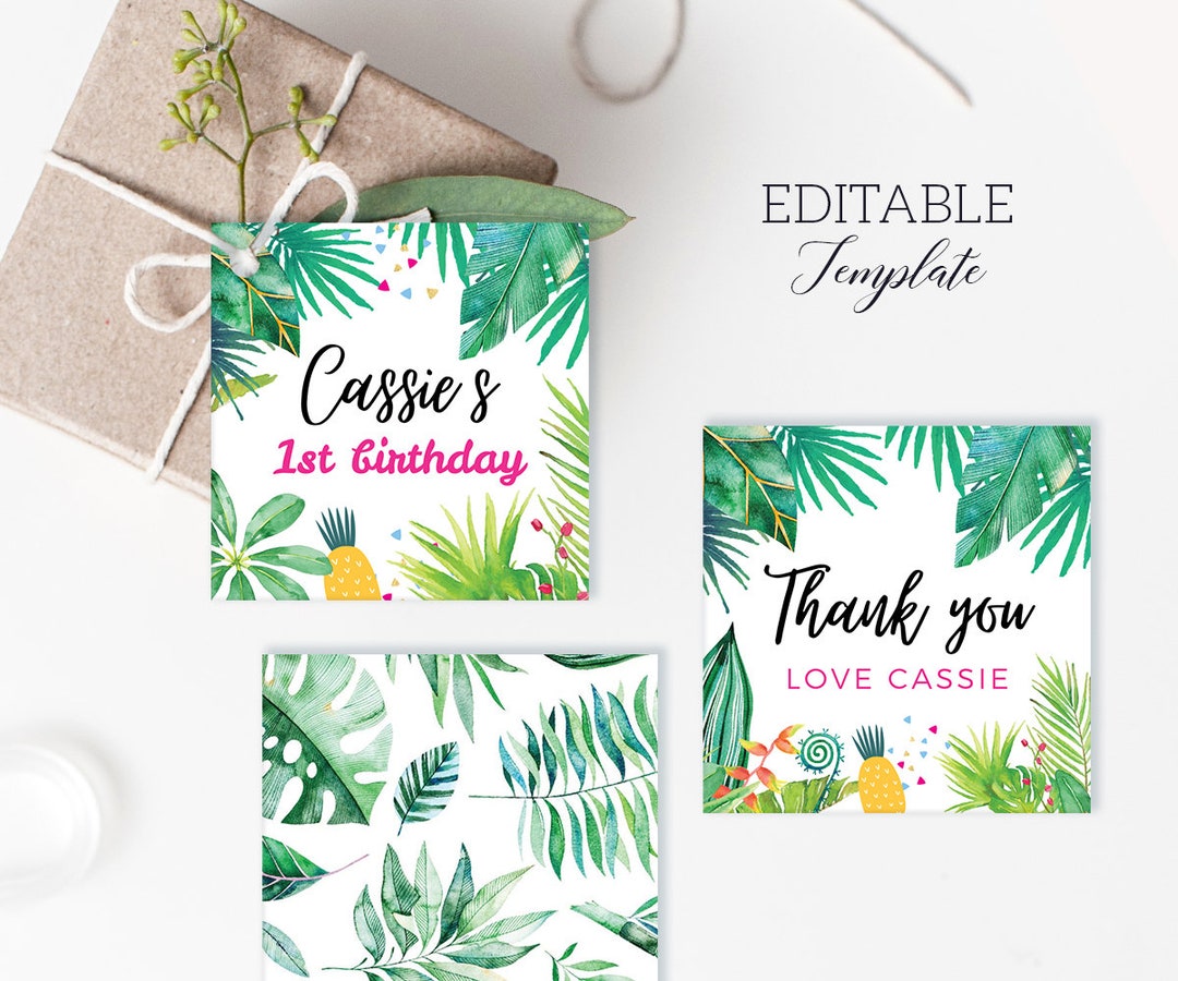 Tropical Gift Tag PRINTABLE Pool Party Thank You Tag - Etsy