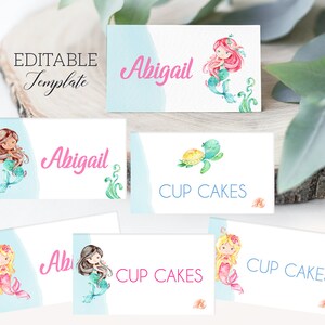 Mermaid Place Cards EDITABLE Template, Mermaid Party Name Cards INSTANT ...