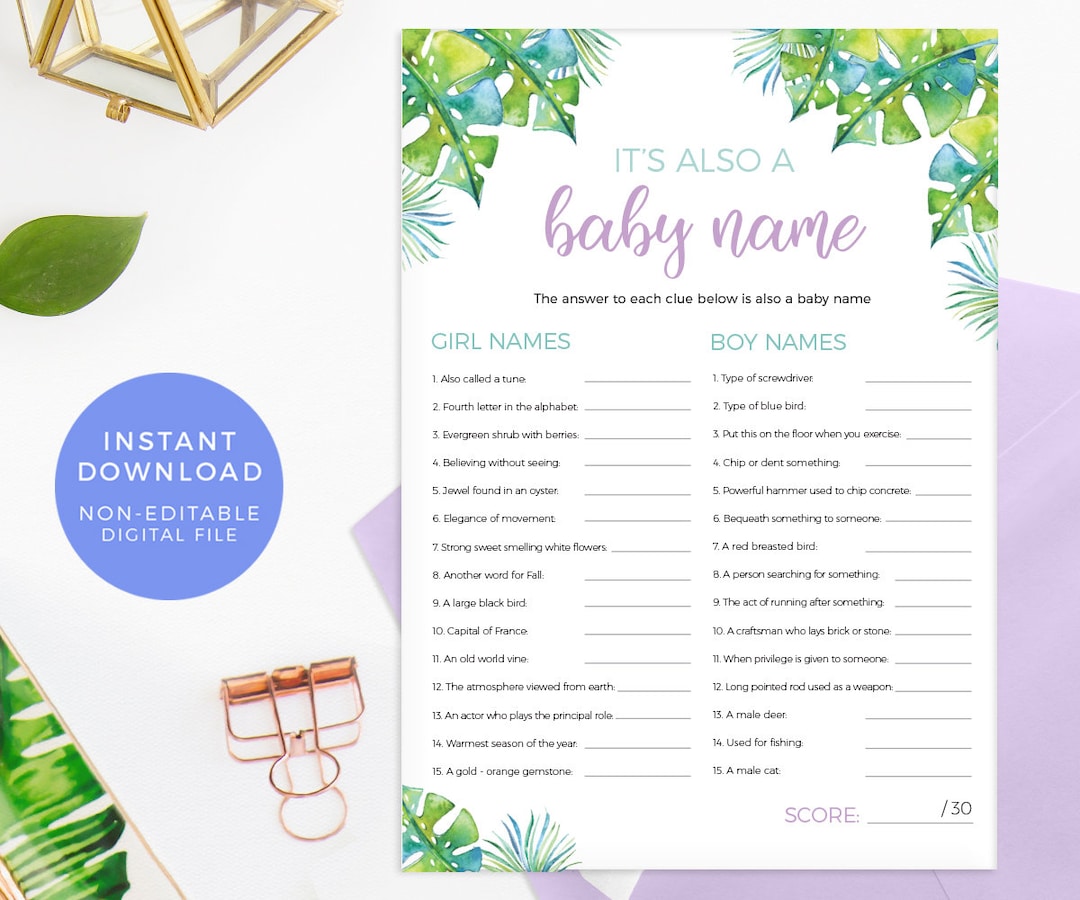 Its Also a Baby Name Game DOWNLOAD, Tropical Baby Shower Game PRINTABLE ...