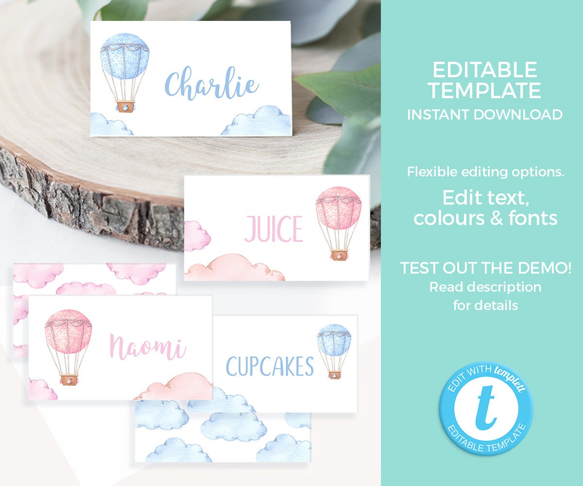 Hot Air Balloon Tag TEMPLATE Blue Thank You Tag EDITABLE - Etsy Australia