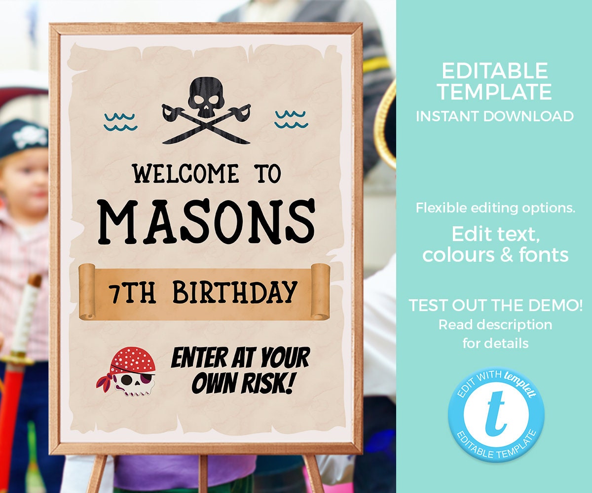 Pirate water label TEMPLATE Pirate party label EDITABLE | Etsy