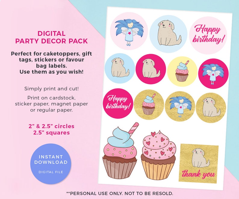 Cupcake Toppers PRINTABLE Party Labels Kids Party Labels - Etsy