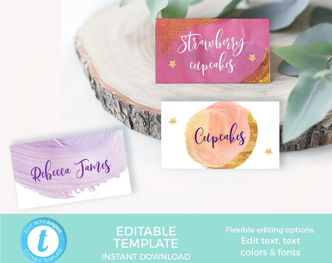 Pamper Party Place Card EDITABLE, Art Birthday Food Label TEMPLATE, Spa ...