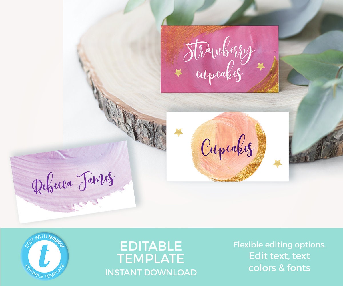 Pamper Party Place Card EDITABLE Art Birthday Food Label - Etsy