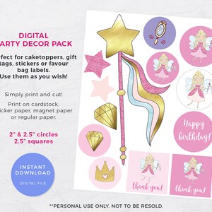 Princess Party Labels PRINTABLE Princess Favour Bag Labels, Party Bag ...