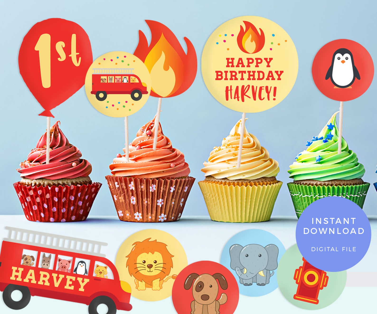 Fire Truck Tags & Toppers Set EDITABLE Template Fire Engine - Etsy