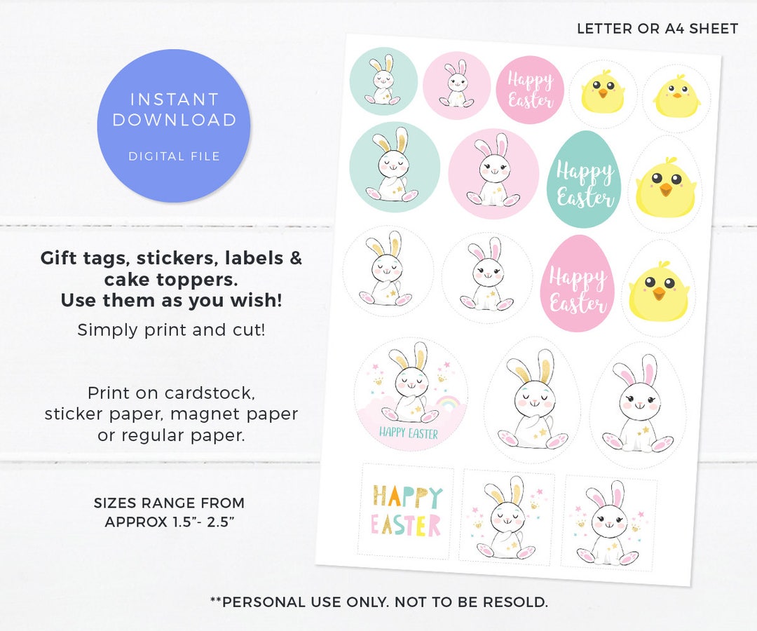 Cute Bunny Easter Labels PRINTABLE Easter Gift Tags, DIY Easter Tags ...