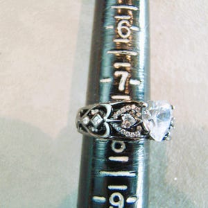 Vancaro Black Sterling Silver Clear CZ Heart Angel Wings Ring Goth Size ...