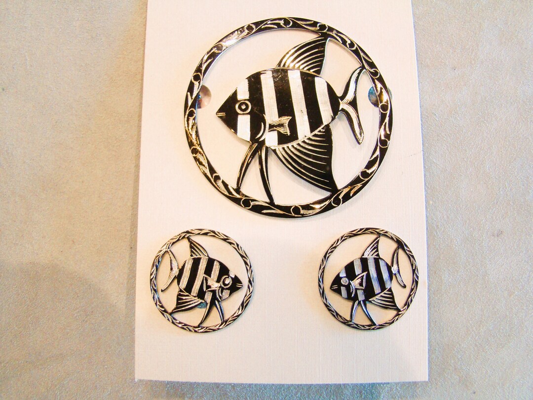 Vintage AMITA Sterling Silver Angel Fish Black Enamel Pin Brooch ...