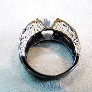 Vancaro Black Sterling Silver Clear CZ Heart Angel Wings Ring Goth Size ...