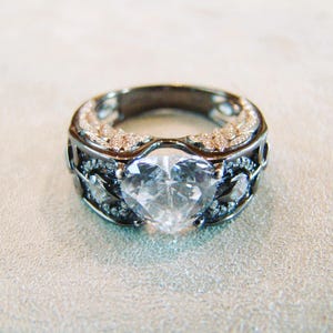 Vancaro Black Sterling Silver Clear CZ Heart Angel Wings Ring Goth Size ...