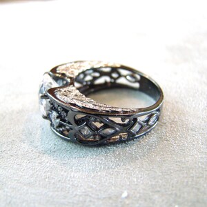 Vancaro Black Sterling Silver Clear CZ Heart Angel Wings Ring Goth Size ...