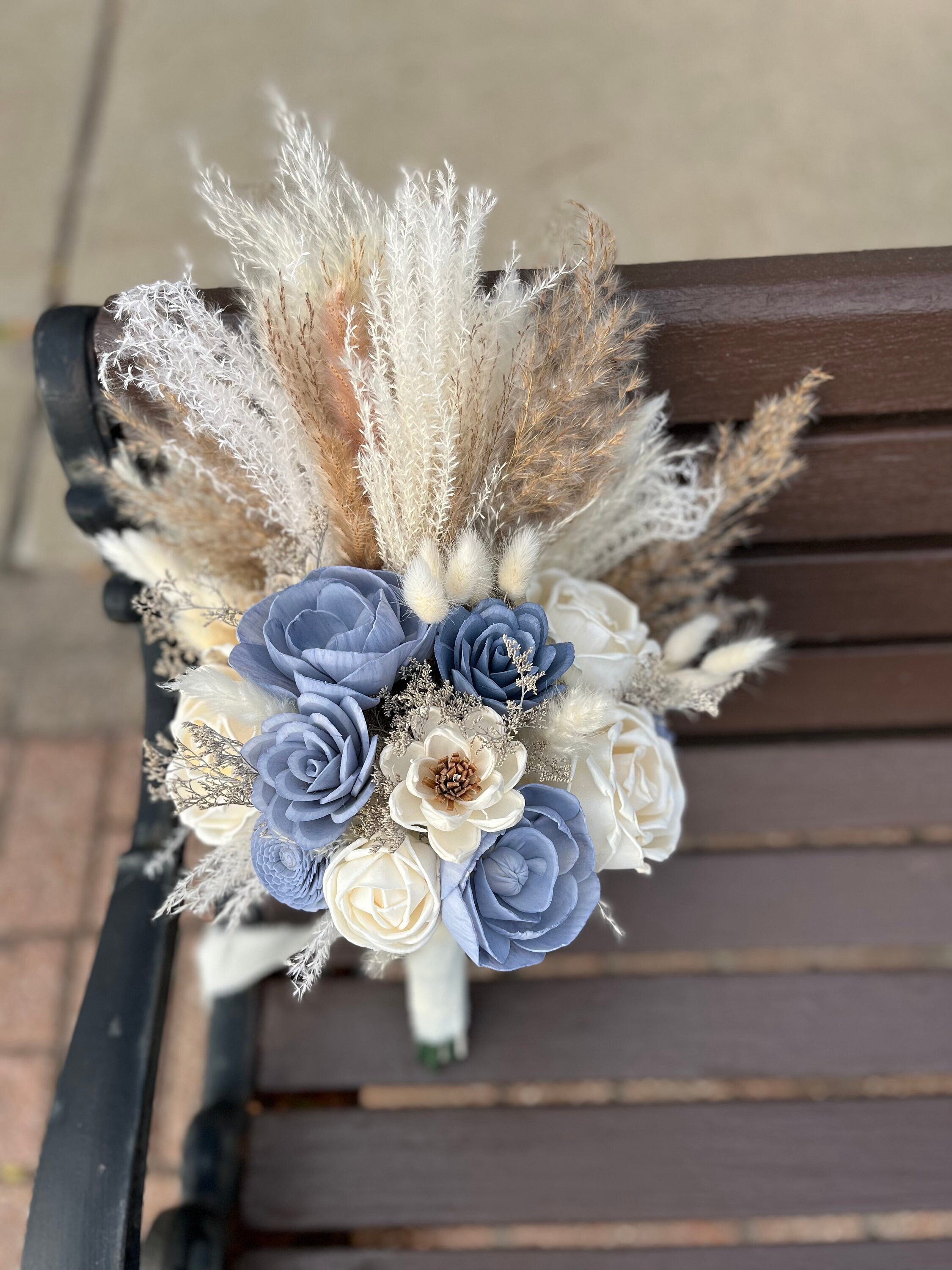 Blue Boho Bouquet, Dusty Blue Bouquet, Boho Bouquet, Slate Blue Bouquet ...