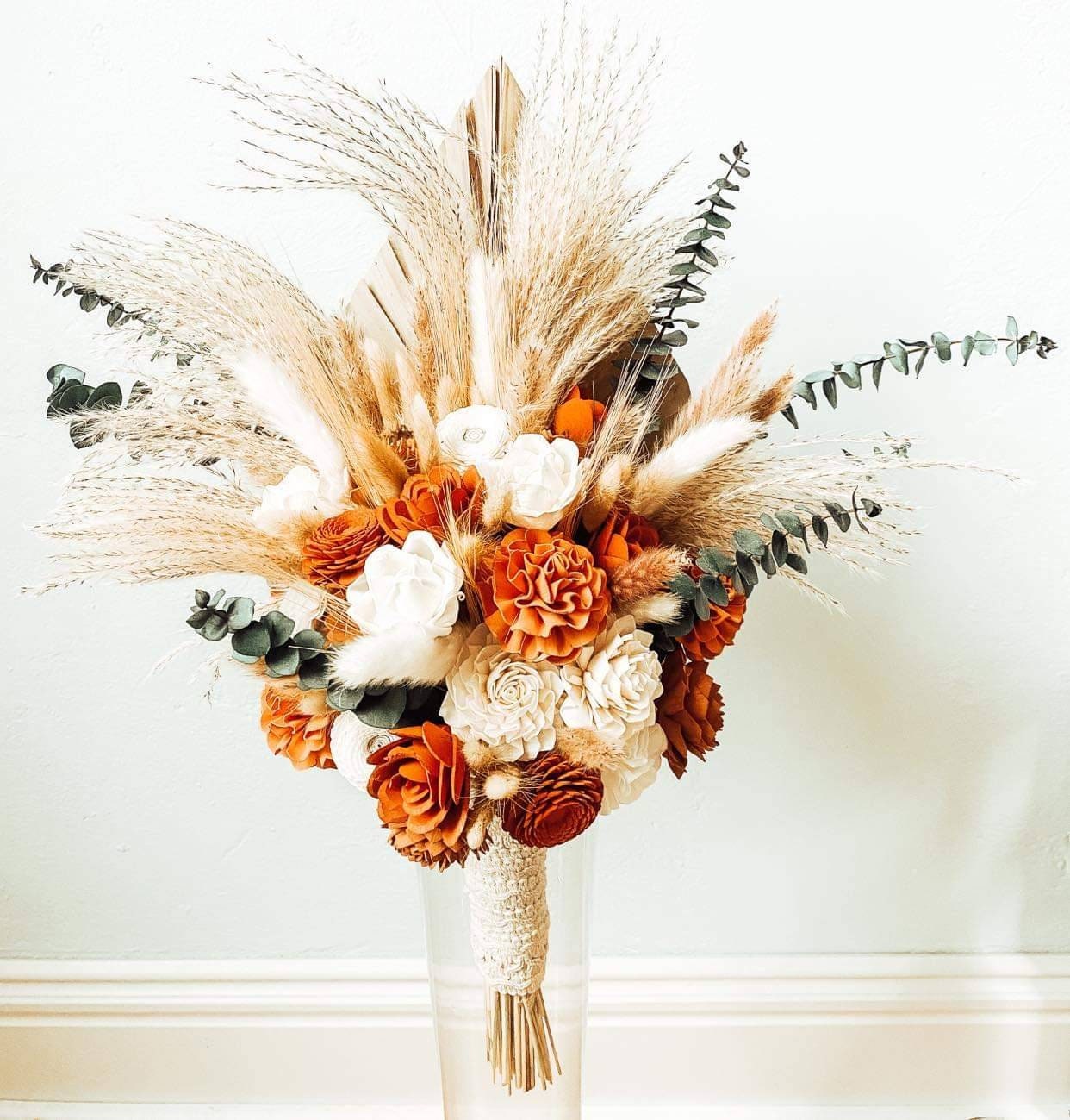Boho Bouquet, Terracotta Bouquet, Sola Wood Flowers, Palm Leaf ...
