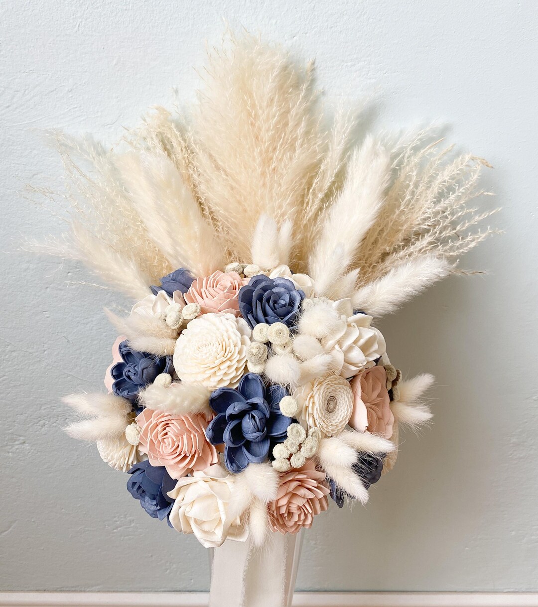Slate Blue and Blush Bouquet, Dusty Blue Bouquet, Sola Wood Bouquets ...