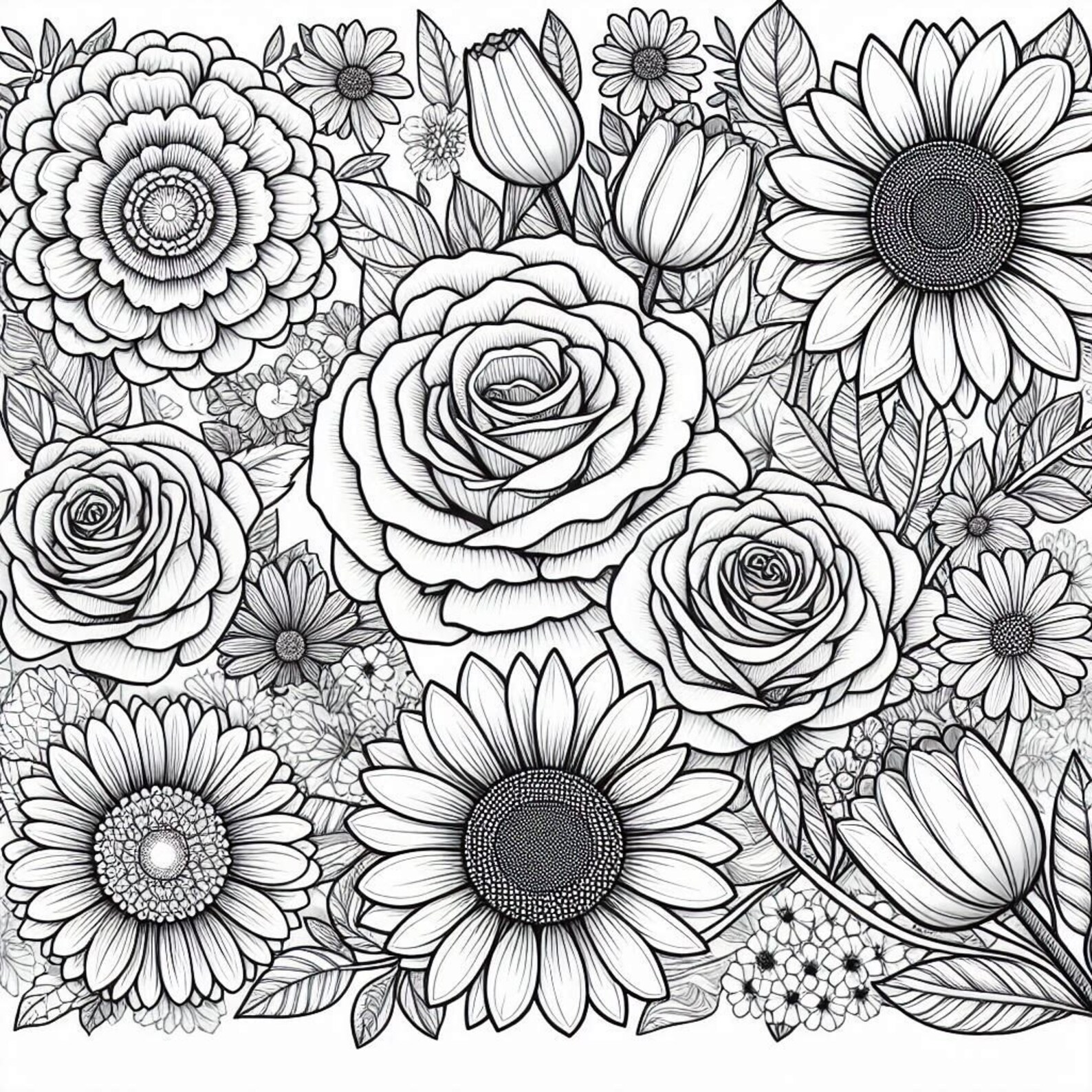 Floral Symphony Printable Coloring Page - Etsy