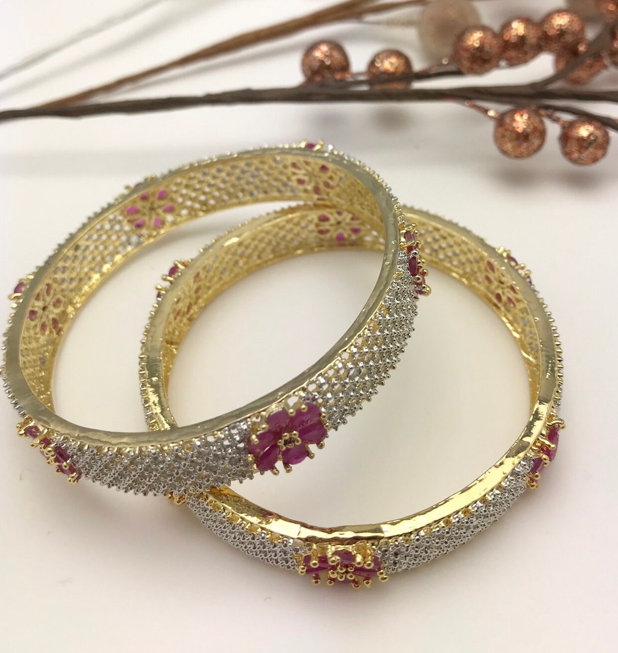 Pink Onyx Ruby Bangle Set of Two, Indian Wedding, Bridal Jewelry - Etsy