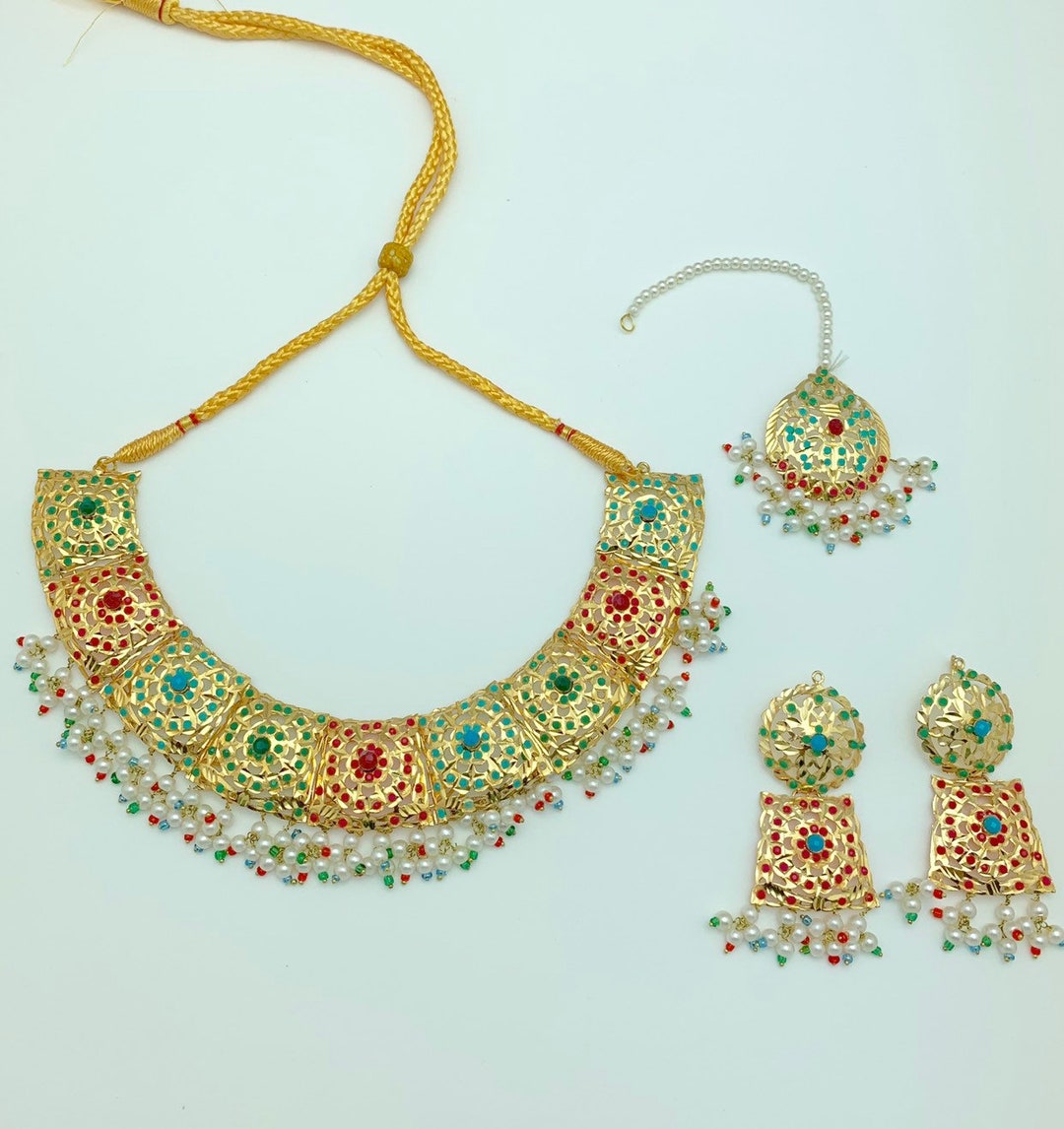 NEW ARRIVAL, Multi Color Nauratan Hydrabadi Jewelry Set, Zevar, Jhumkay ...