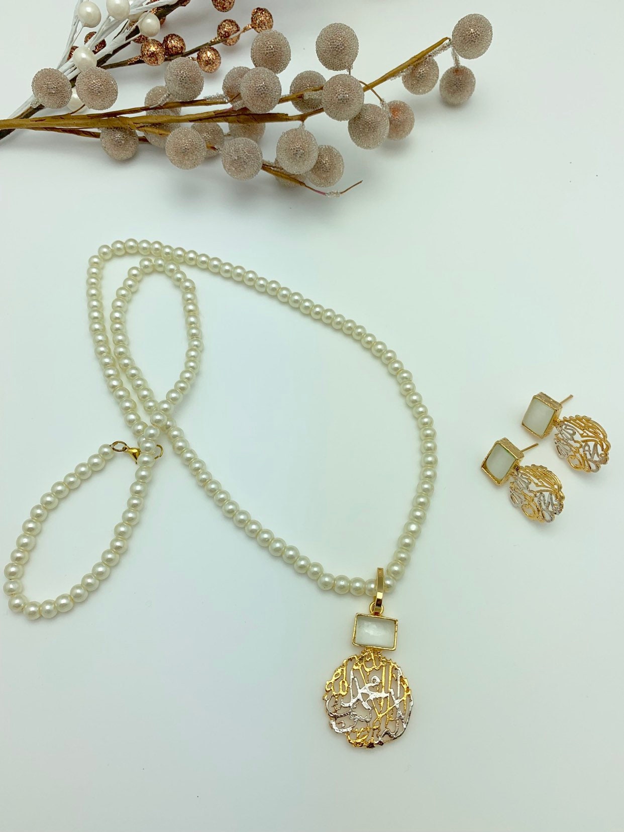 BACK IN STOCK, Calligraphy Neckalce Earrings Set, Beaded Necklace Set ...