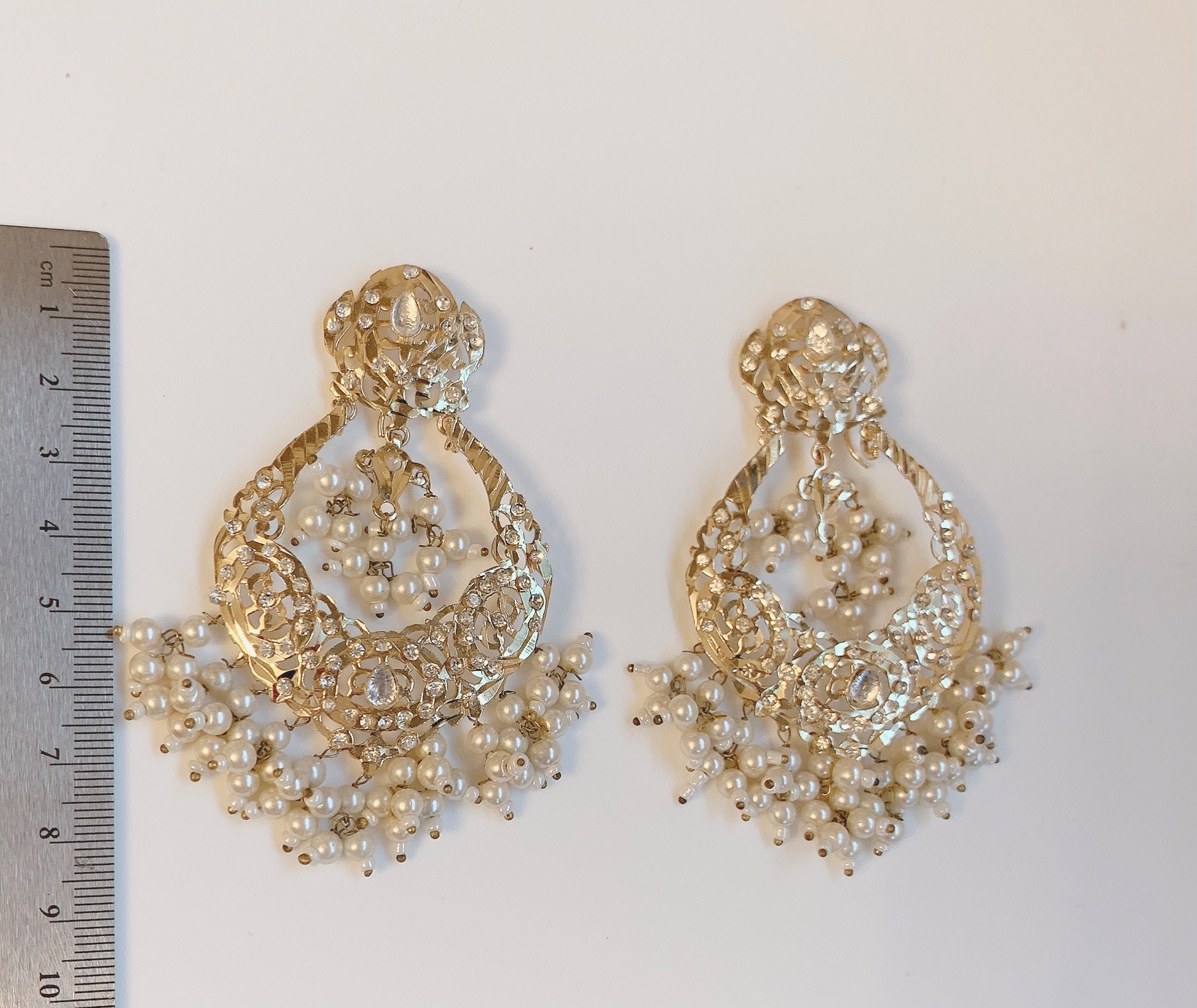 Golden gold plated Chand Bali earrings | Etsy