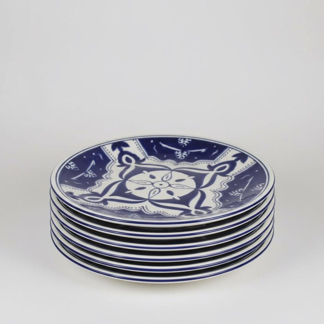 Set of 6 Blue Mandala - 11" Dinner Plates. Mediterranean Hand-painted ...