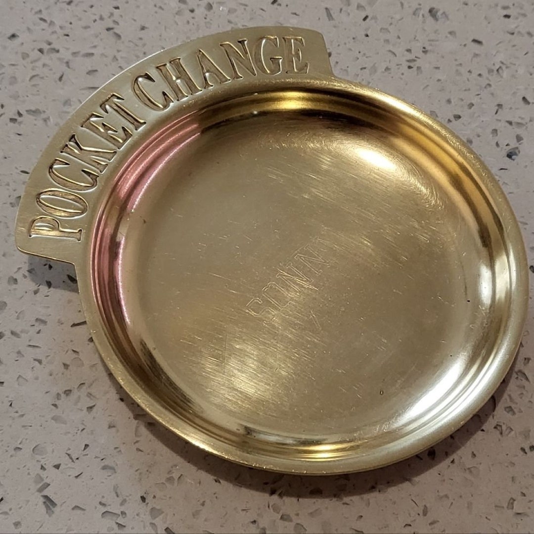 Vintage Solid Brass Pocket Change Holder Round Trinket Dish Catch All ...