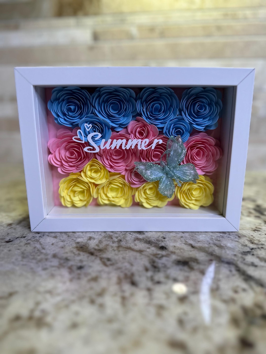 Personalized Shadow Box With Paper Flowers & Name | Customizable Wall ...