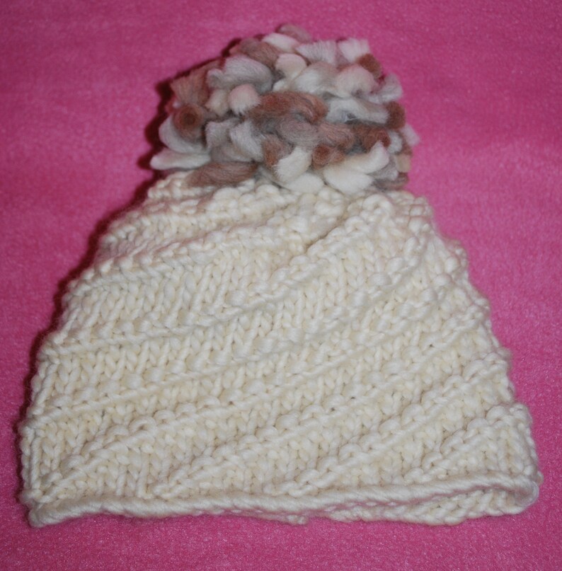 Ivory Knit Wool Beanie Hat, Knit Warm Pom Pom Beanie, Winter Pom Pom ...