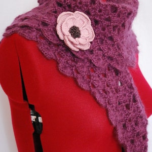 Crocheted Small Plum Lace Shawl Plum Mohair Wrap Triangle - Etsy
