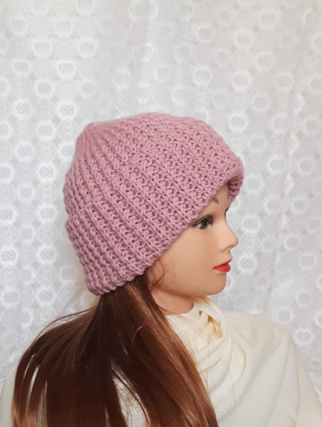 Crochet Light Pink Beanie: Wool Blend Winter Hat - Etsy