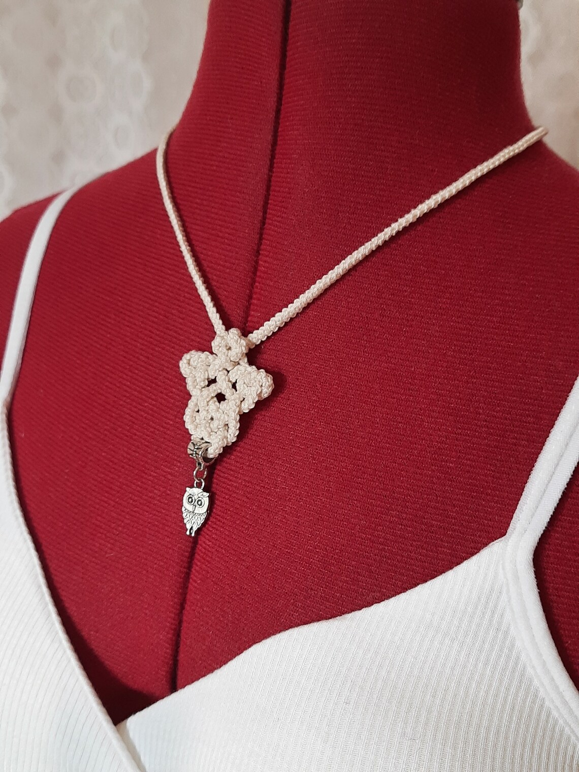 Crochet Cotton Necklace With Pendant, Handmade Choker, Knot for Luck - Etsy