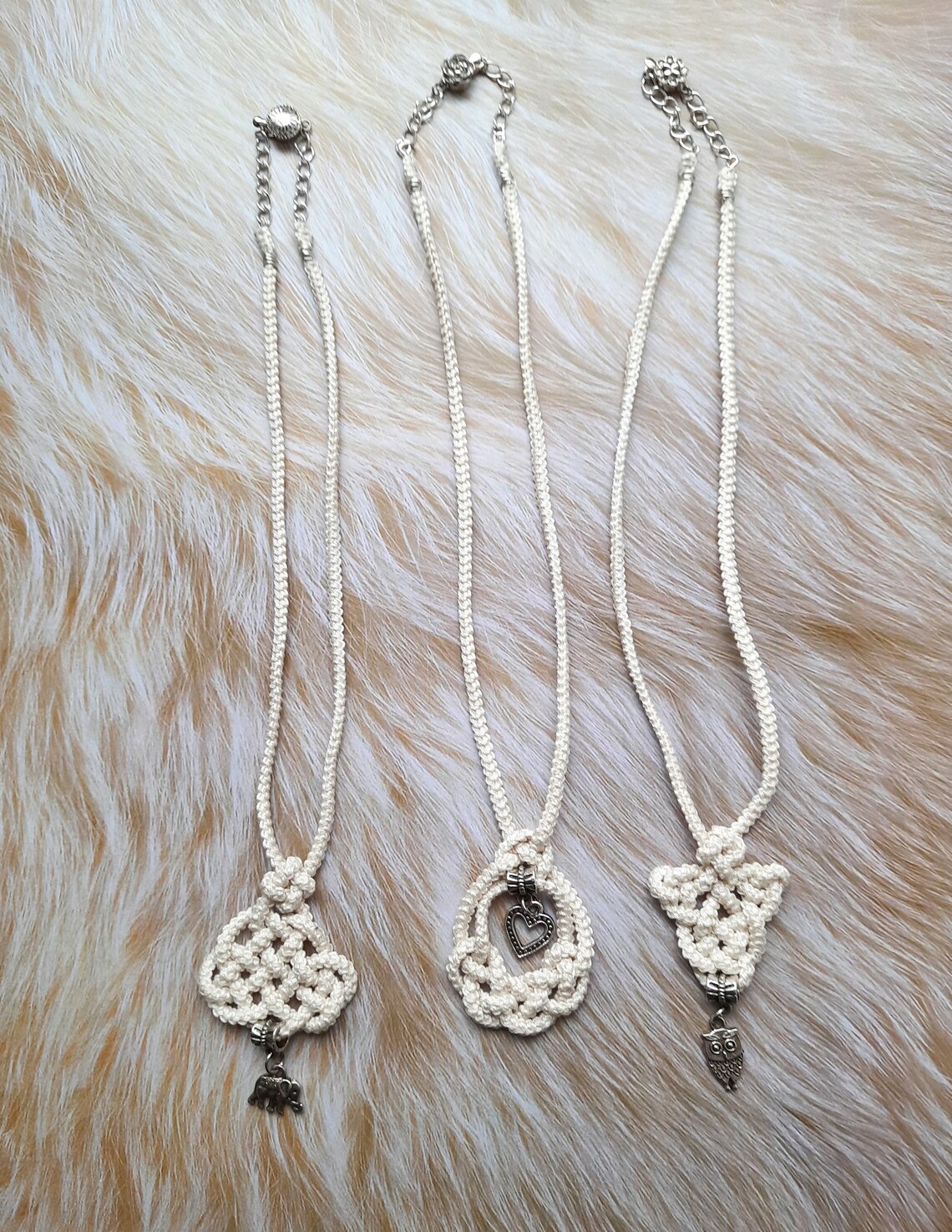 Crochet Cotton Necklace With Pendant, Handmade Choker, Knot for Luck - Etsy