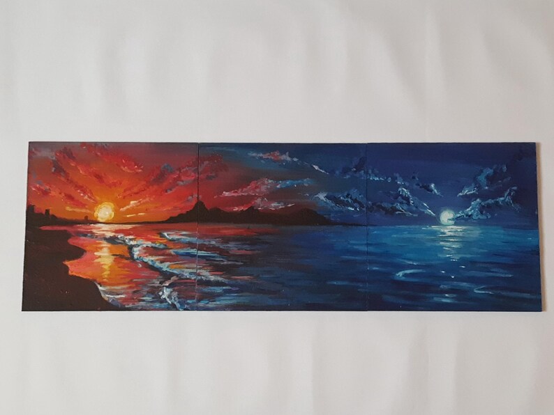 Triptych Seascape Acrylic Painting: Handmade Wall Decor - Etsy