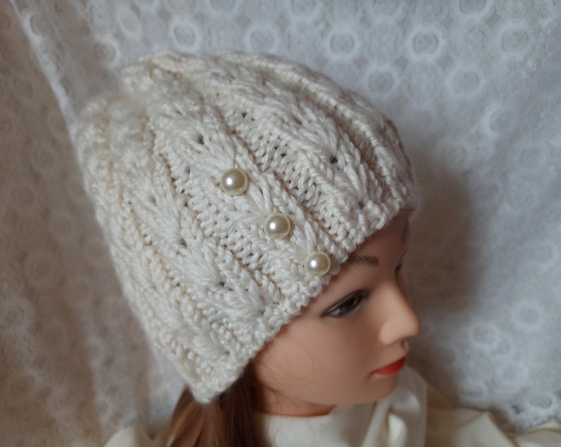 Warm Ivory Knitted Beanie Hat, Winter Knit Hat - Etsy