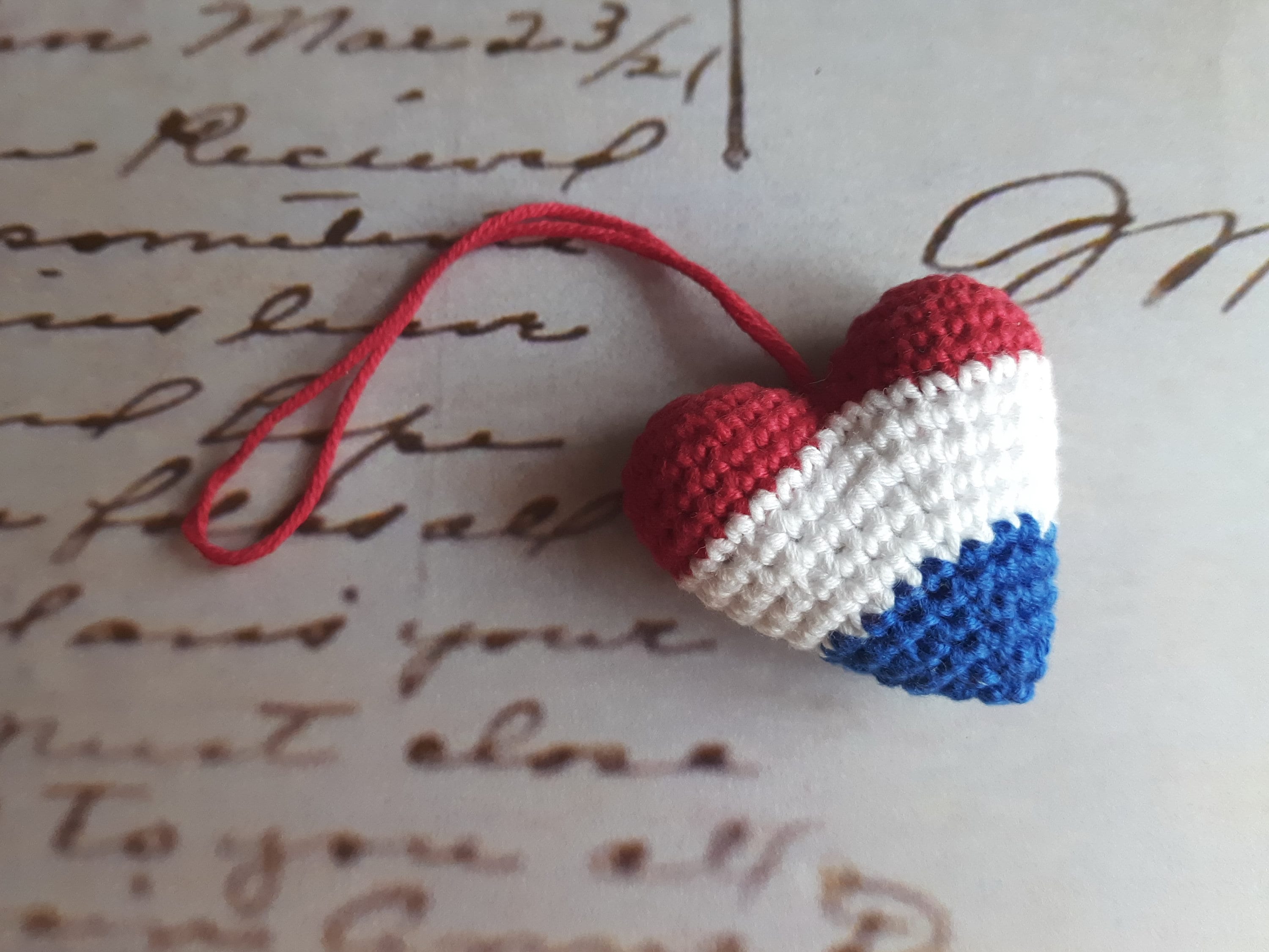 Crochet Flag Heart Hanging, Car Accessories, Bag Decor, Crochet Baubles ...