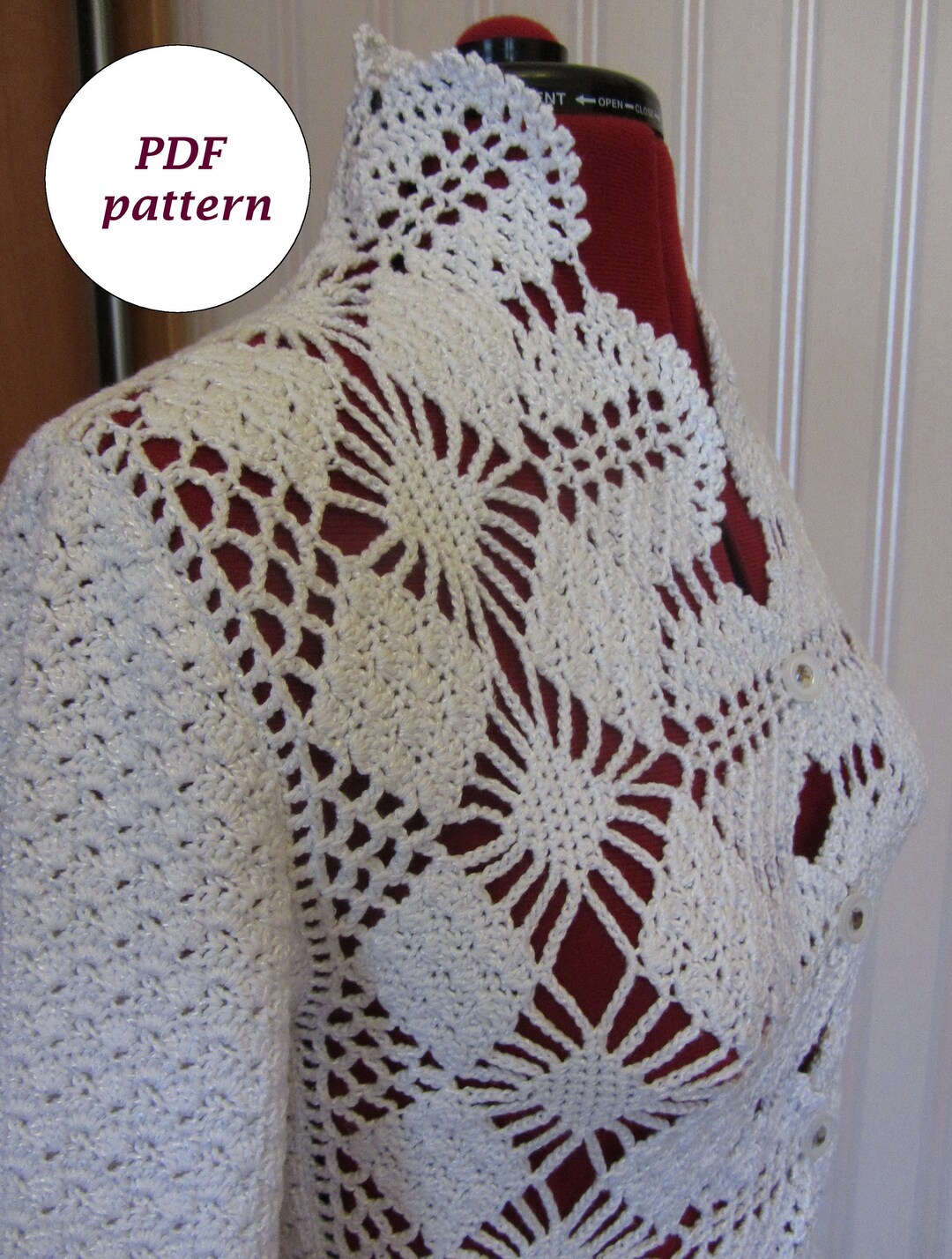 Crochet Lace Jacket Pattern: Women's White Blouse (PDF Pattern, S-M ...