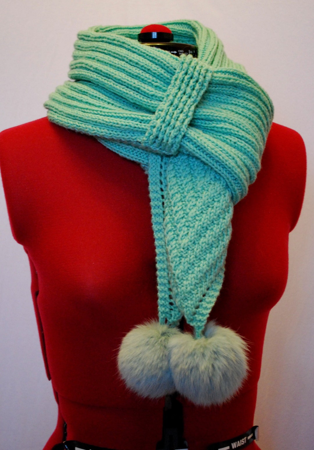 Knitted Wool Scarf: Mint Green Wrap With Pompoms - Etsy