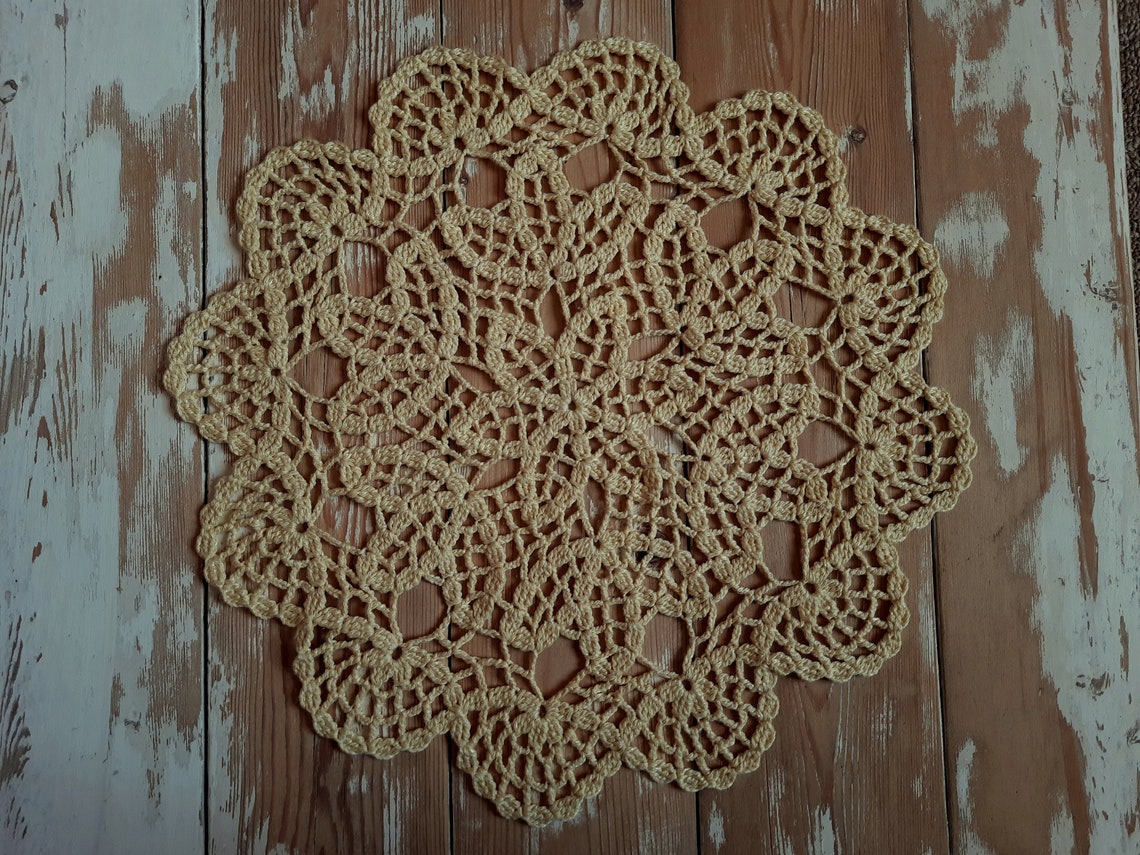 Cotton Light Yellow Crochet Doily, Round Tablecloth, Crochet Home Decor ...