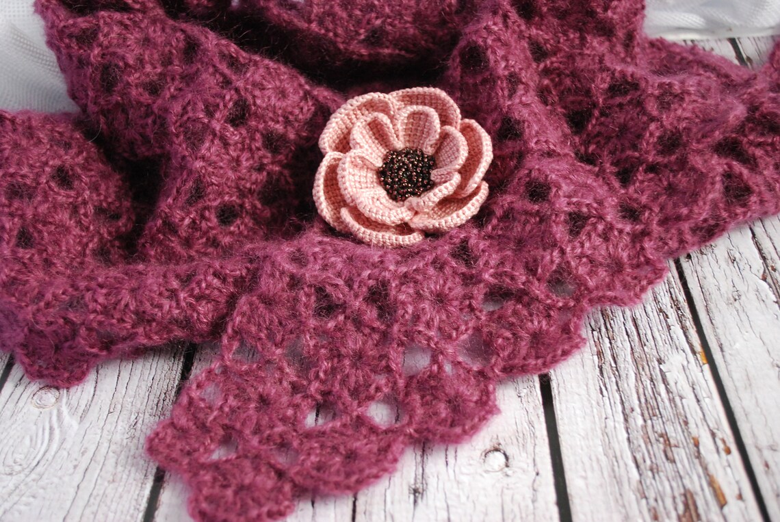 Crocheted Small Plum Lace Shawl, Plum Mohair Wrap, Triangle Baktus - Etsy