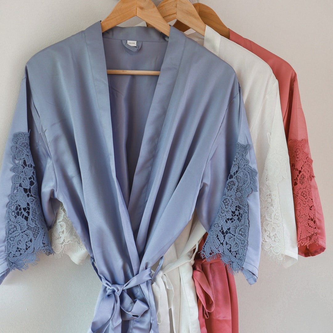 Light Blue Silk Bridal Robe - Bridesmaid Gown - Wedding Robes ...